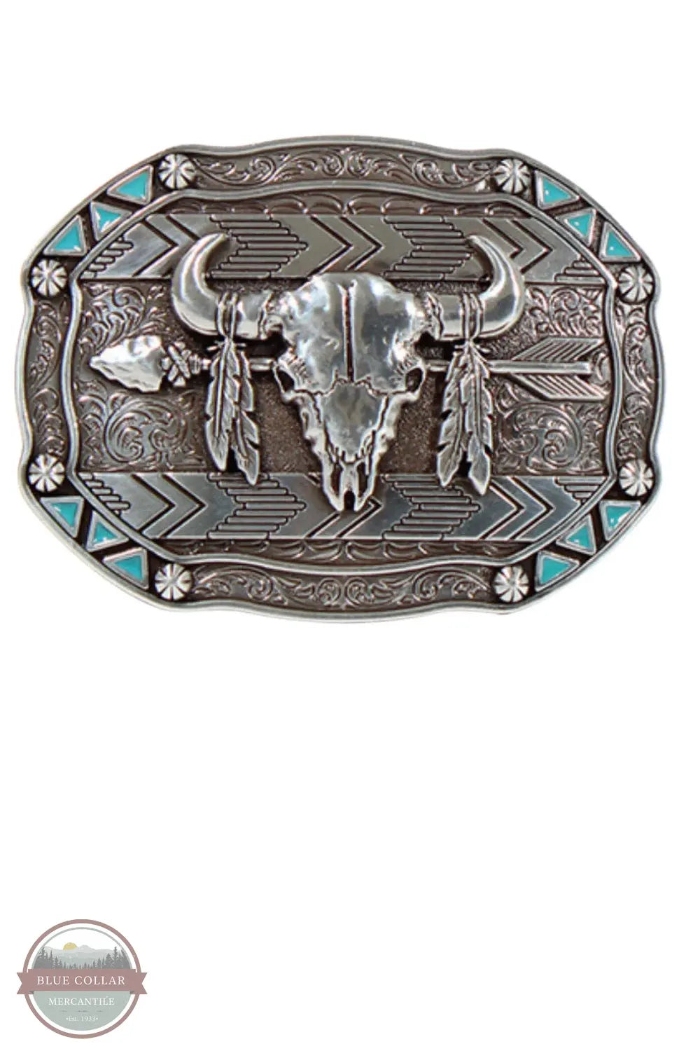 37007 Skull With Feather Arrows Belt Buckle
